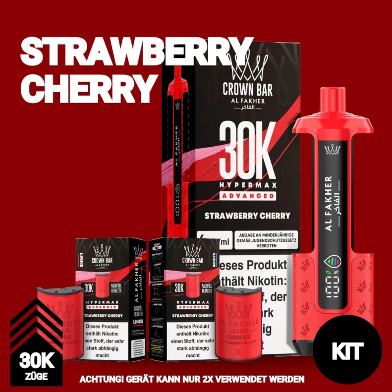 Al Fakher Strawberry Cherry - Crown Bar | Hypermax 20K Vape | Shisha-Net.de